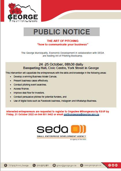 PUBLIC NOTICE: THE ART OF PITCHING “how to communicate your business ...