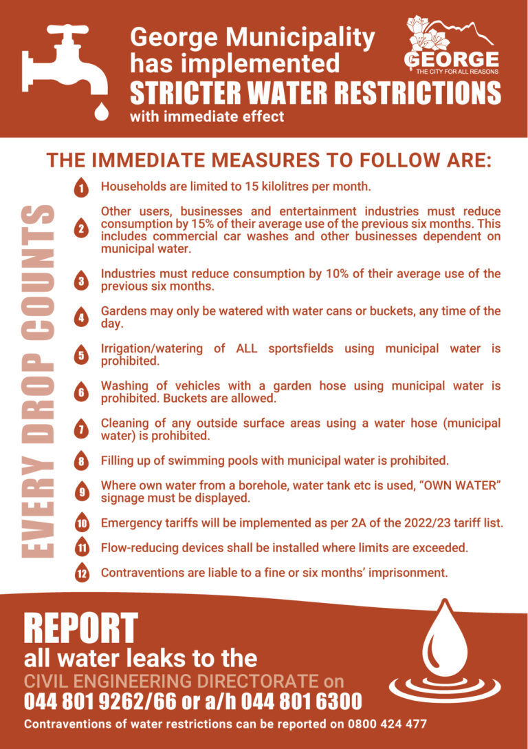 GARDEN ROUTE DAM LEVEL – Water Restrictions remain in place - George ...