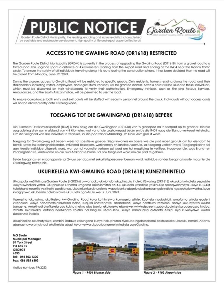 Access to the Gwaiing Road restricted - George Municipality