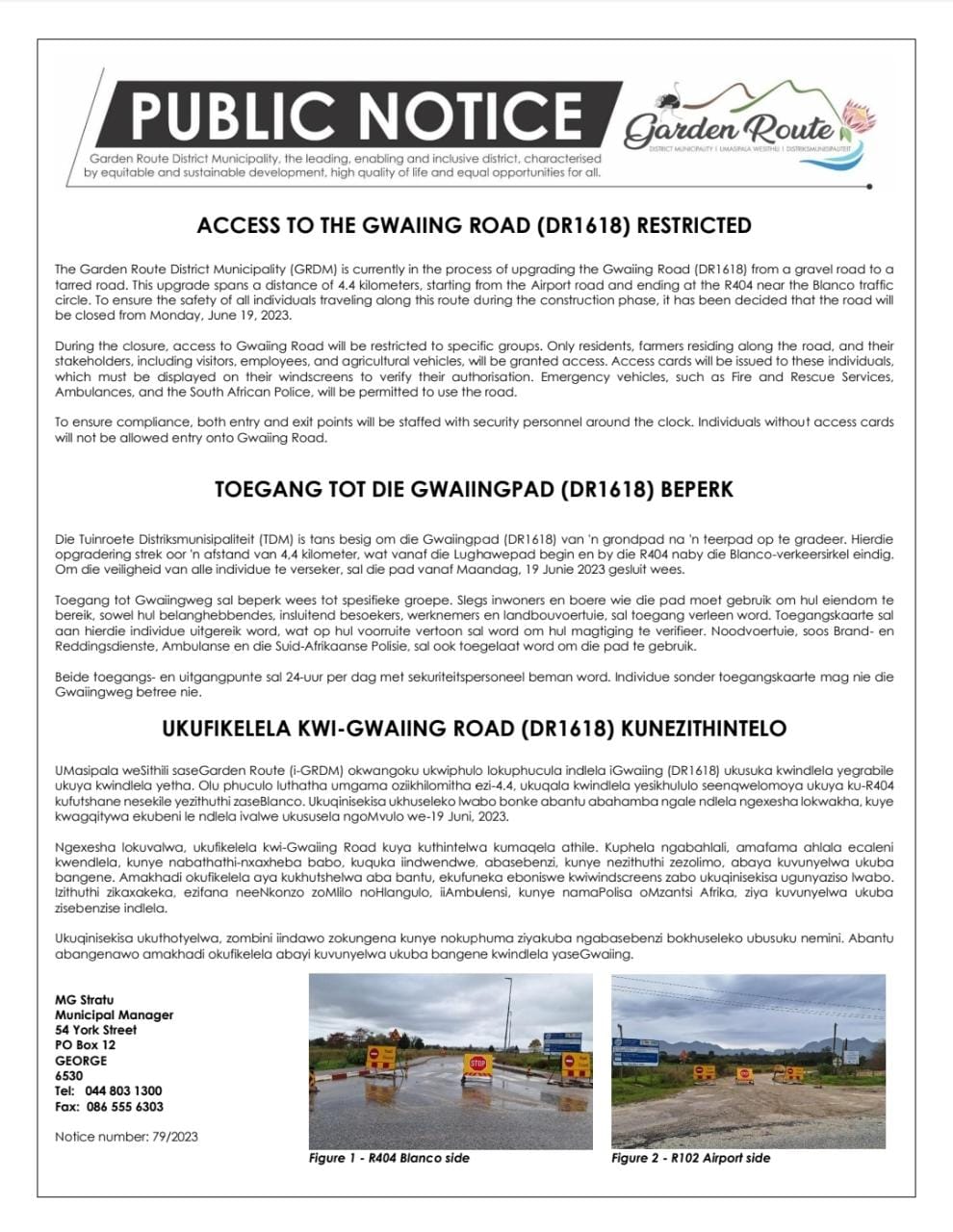 Access to the Gwaiing Road restricted - George Municipality