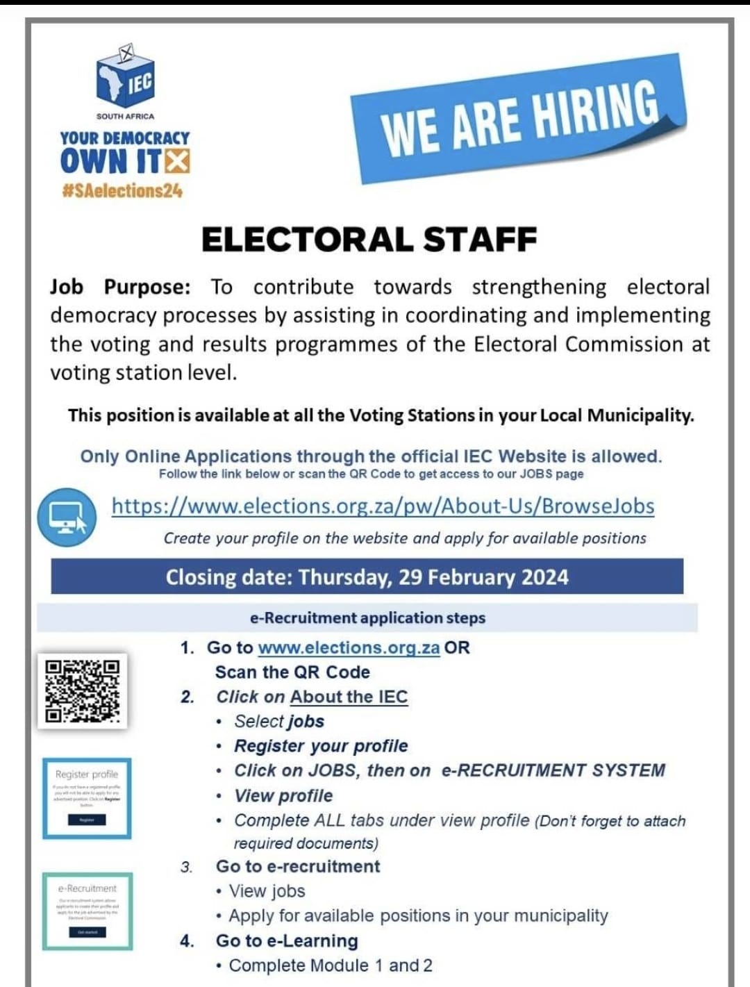 IEC e-Recruitment for the National & Provincial Elections 2024 - George ...