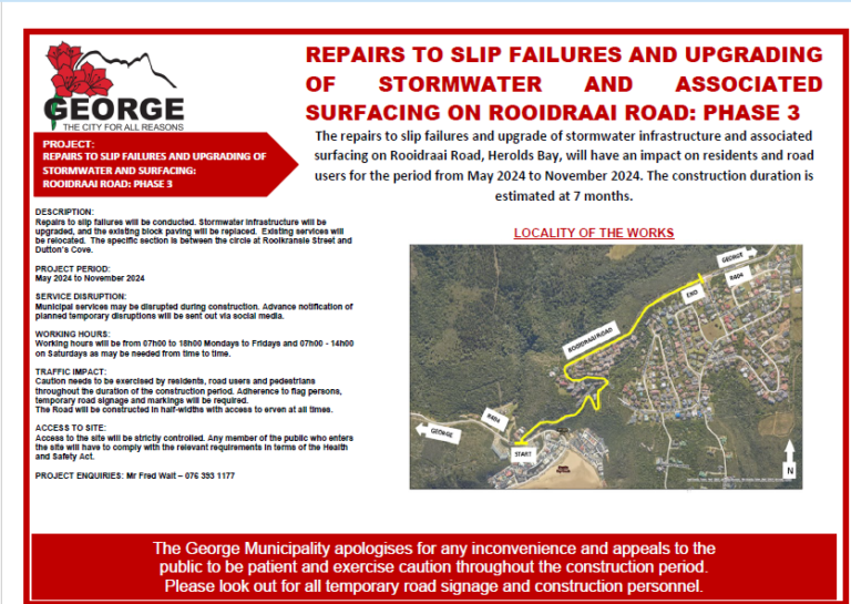 Public Notice: Upgrading of Rooidraai Road Phase 3 - George Municipality