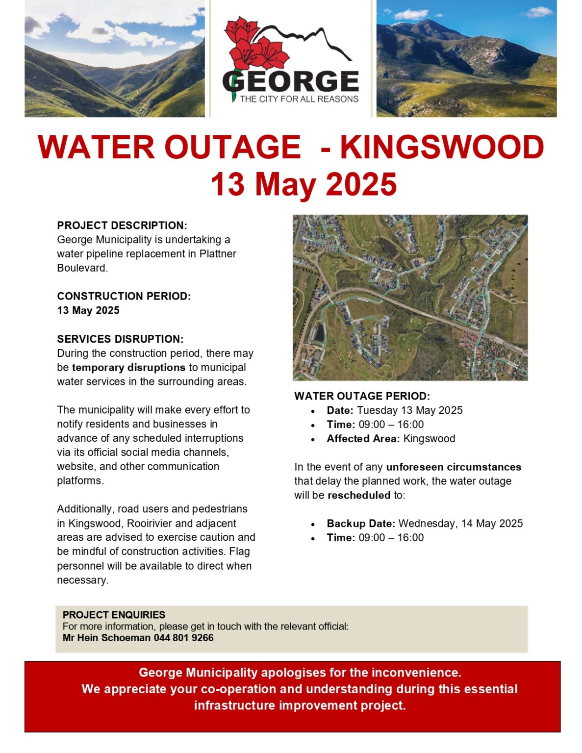 Planned water outage: Kingswood - George Municipality