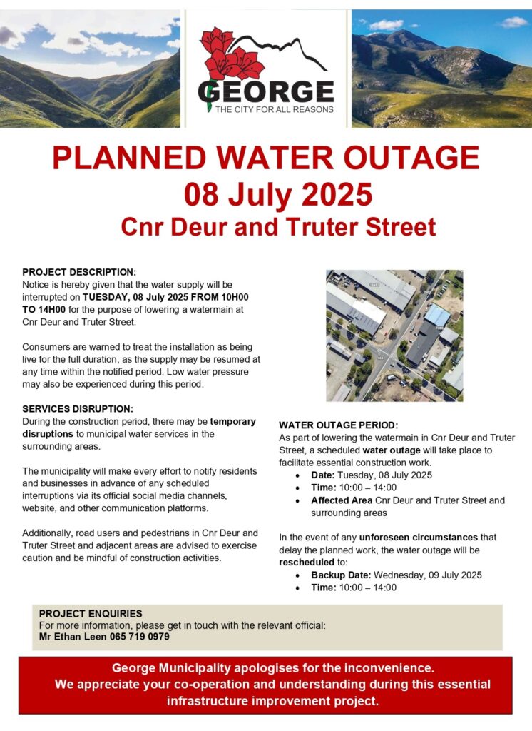 Public Notice: Planned water outage: Deur and Truter Streets, Rosemoor ...