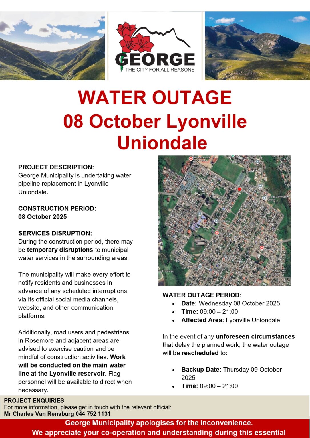 PUBLIC NOTICE: Water Outage Lyonville Uniondale - George Municipality