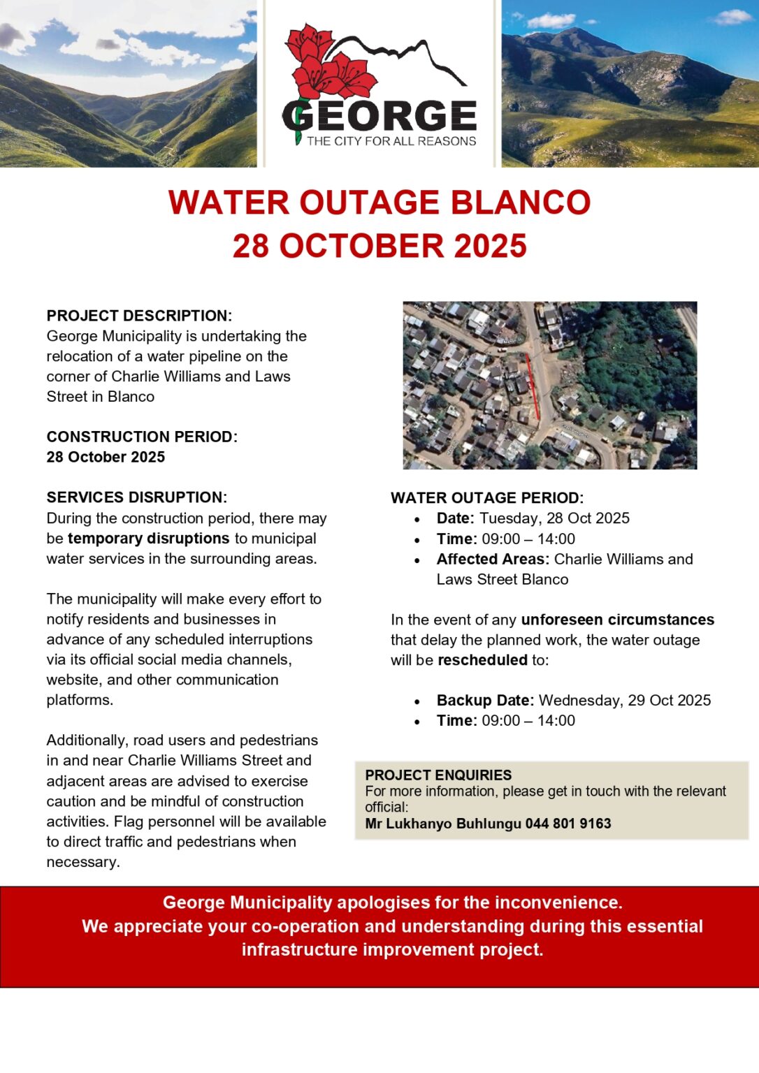 Planned Water Outage in Blanco Area - George Municipality